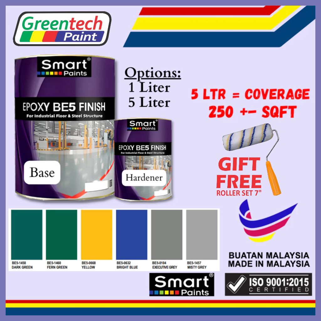 READY STOCK!! (5 LITER & FREE ROLLER SET 7 ) SMART PAINT EPOXY BE5 ...