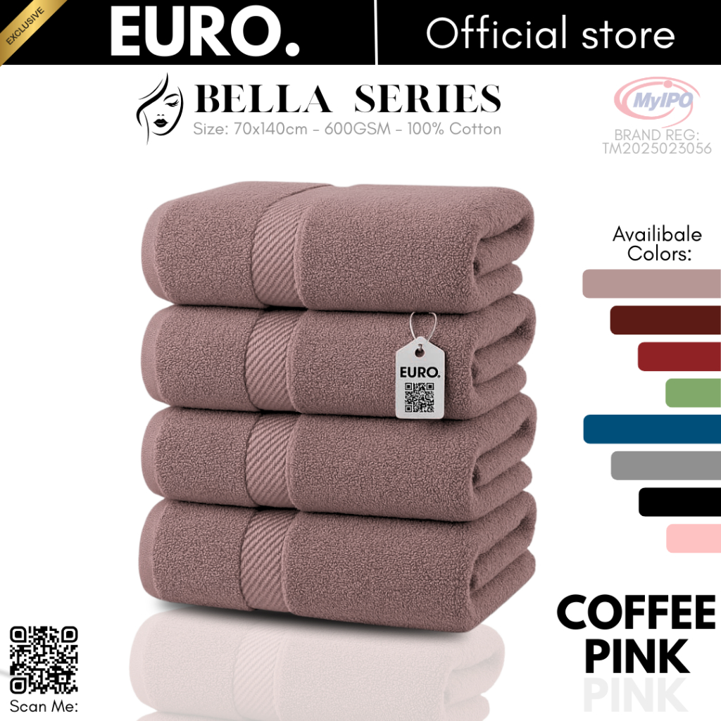 EURO TOWEL | Bella Luxury Bath Towel 70x140cm Made With 100% Ring Spun ...