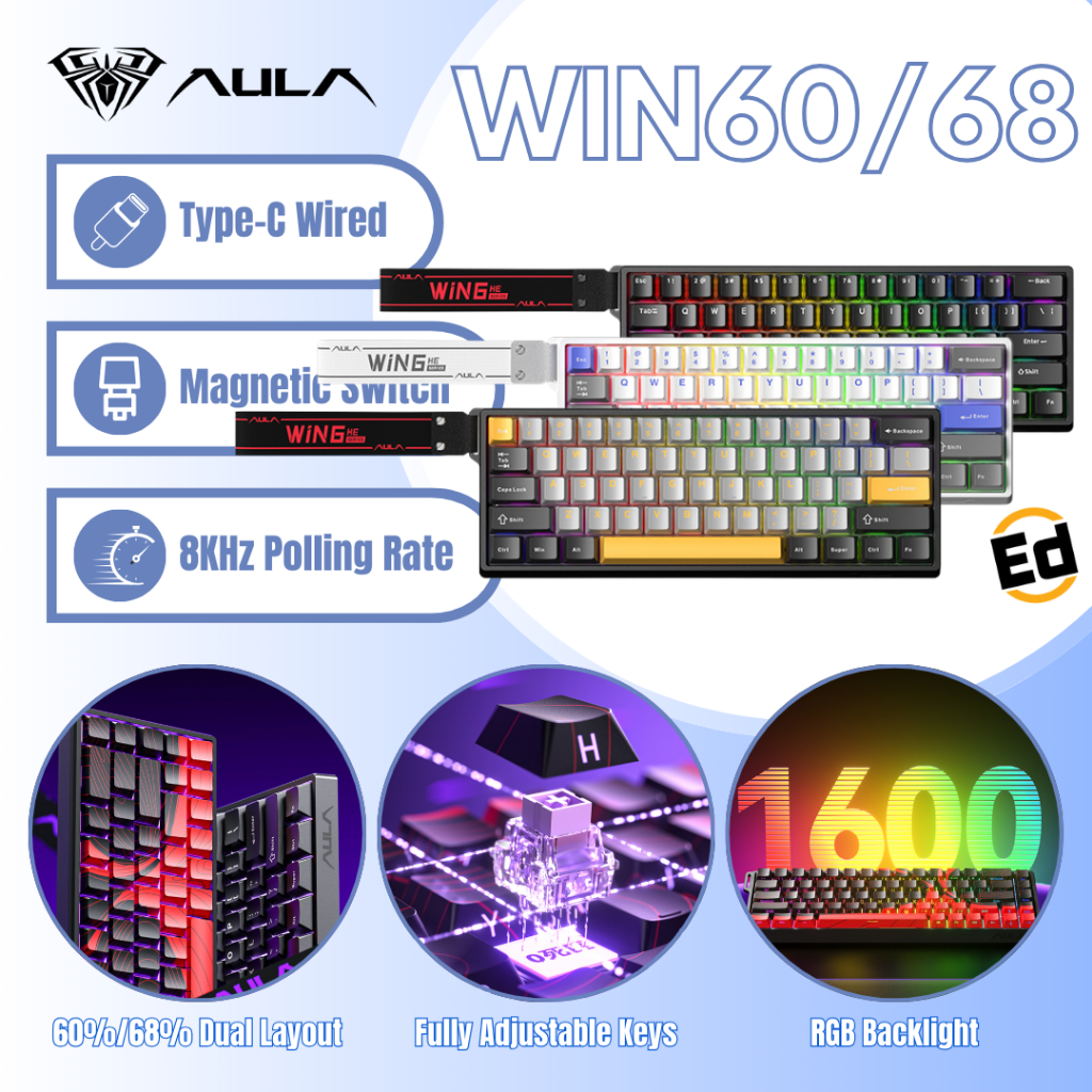 AULA WIN60|WIN68 Magnetic Switch Keyboard 60% And 68% Layout RGB ...