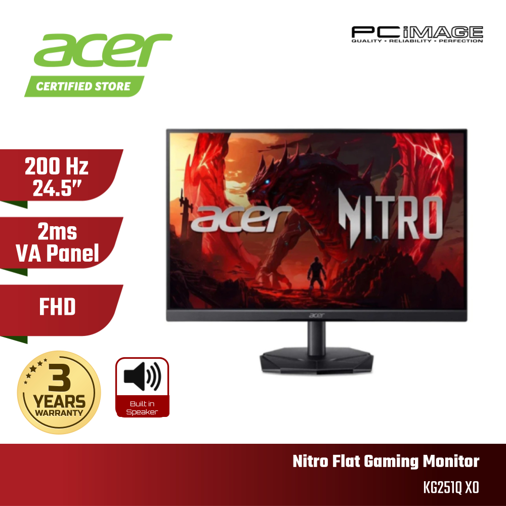 ACER NITRO KG251Q X0 FLAT GAMING MONITOR 24.5" FHD 200Hz VA/2MS/SPEAKER ...