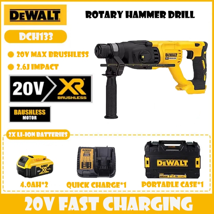 DEWALT DCH133 20V Rotary Hammer Kit w/ 2x4.0Ah Batt, Charger & Case | 2 ...