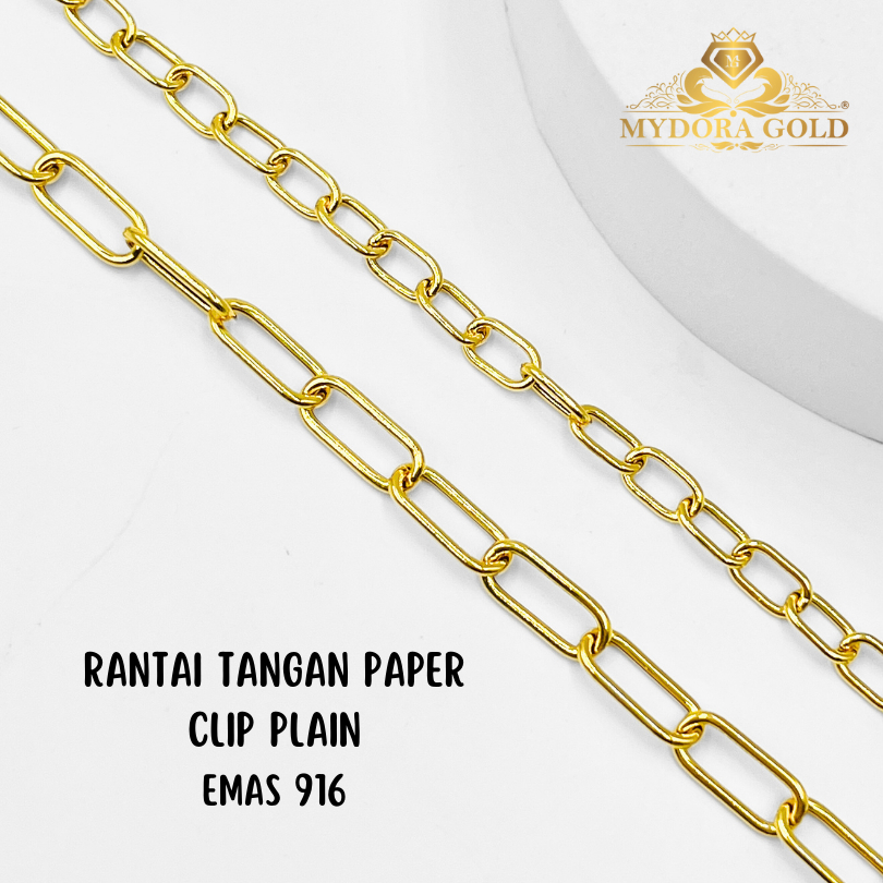 MYDORA Rantai Tangan Paper Clip Plain | Emas 916/22K | Shopee Malaysia
