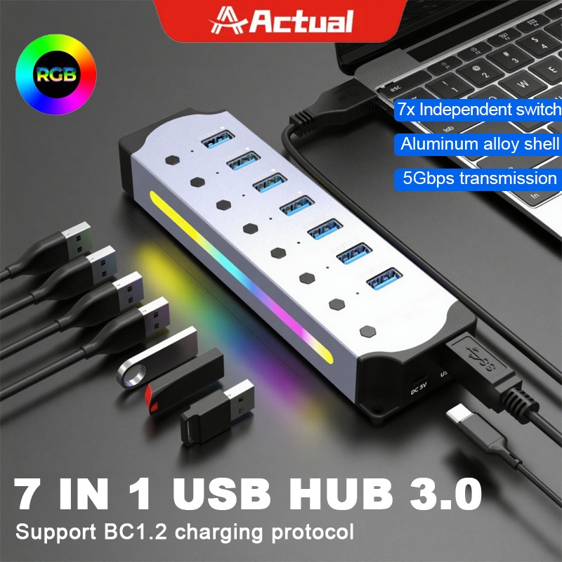 Actual RGB Cool USB 3.0 Hub 7-Port Docking Station with 5Gbps High ...