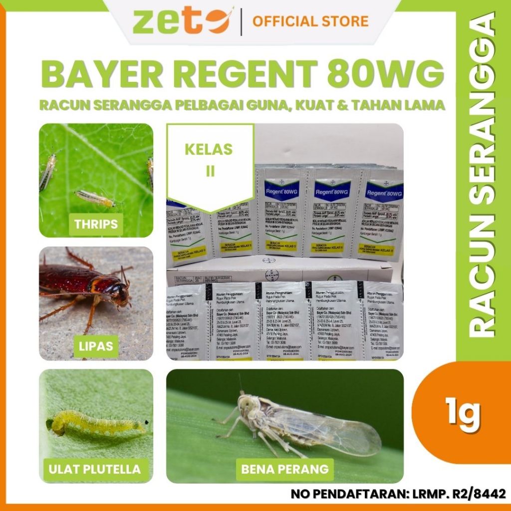 Bayer Regent 80WG 1g Fipronil 80% Racun Serangga Anai Anai Termite Ulat ...