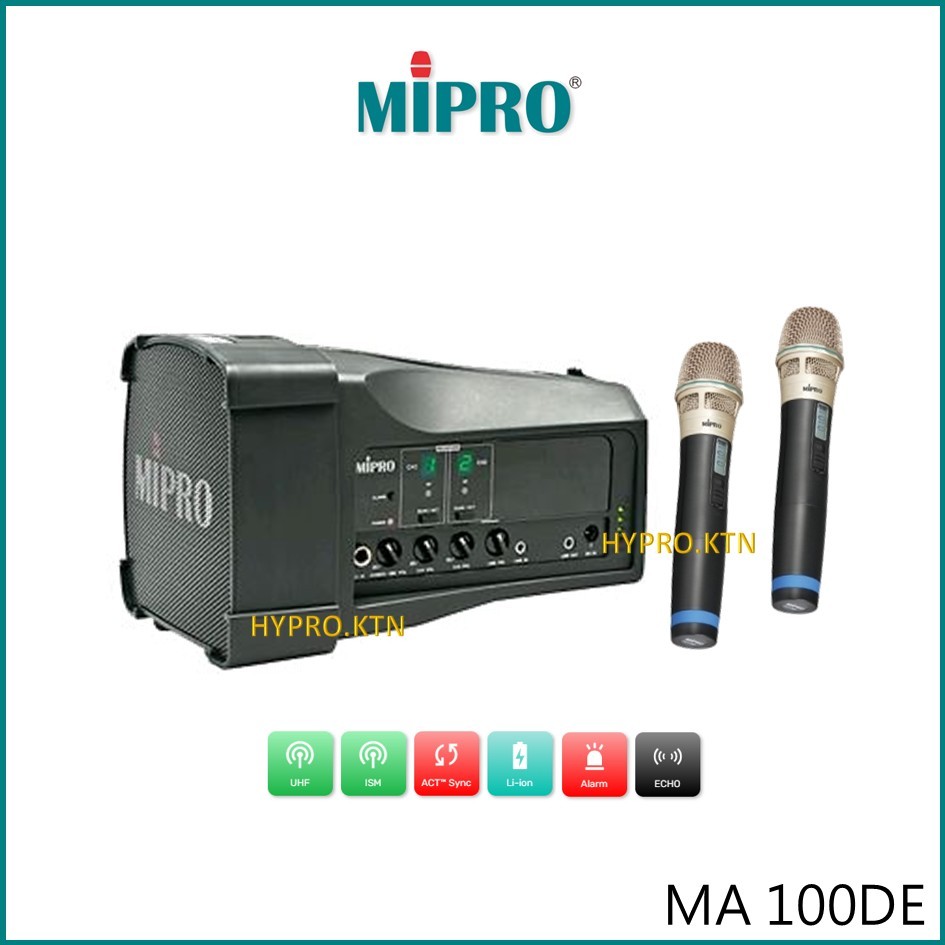 Mipro MA-100DE Two Channel ACT-30H Handheld Personal Wireless PA System ...