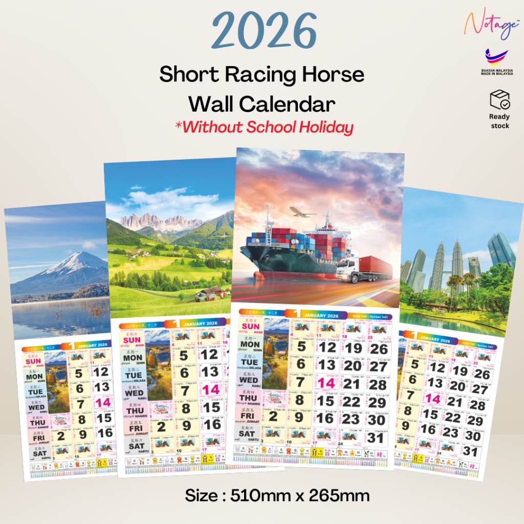 10" Horse Calendar 2026 Large Wall Racing Horse Hanging Kalendar Kuda ...