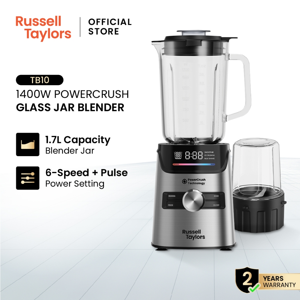 Russell Taylors PowerCrush Blender 1.7L Glass Jug with Grinder 1400W ...