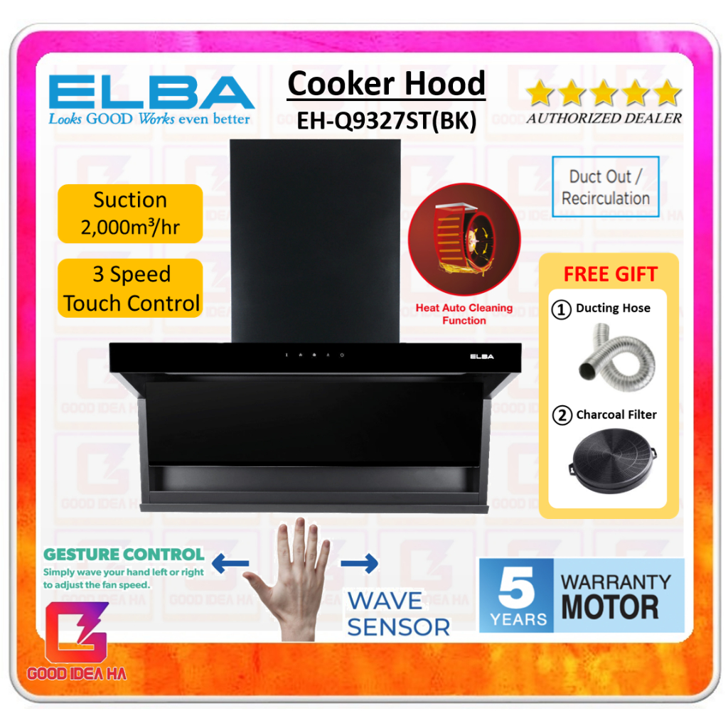 ELBA Designer Hood MONZA EH-Q9327ST(BK) - Dual Way Suction | Shopee ...