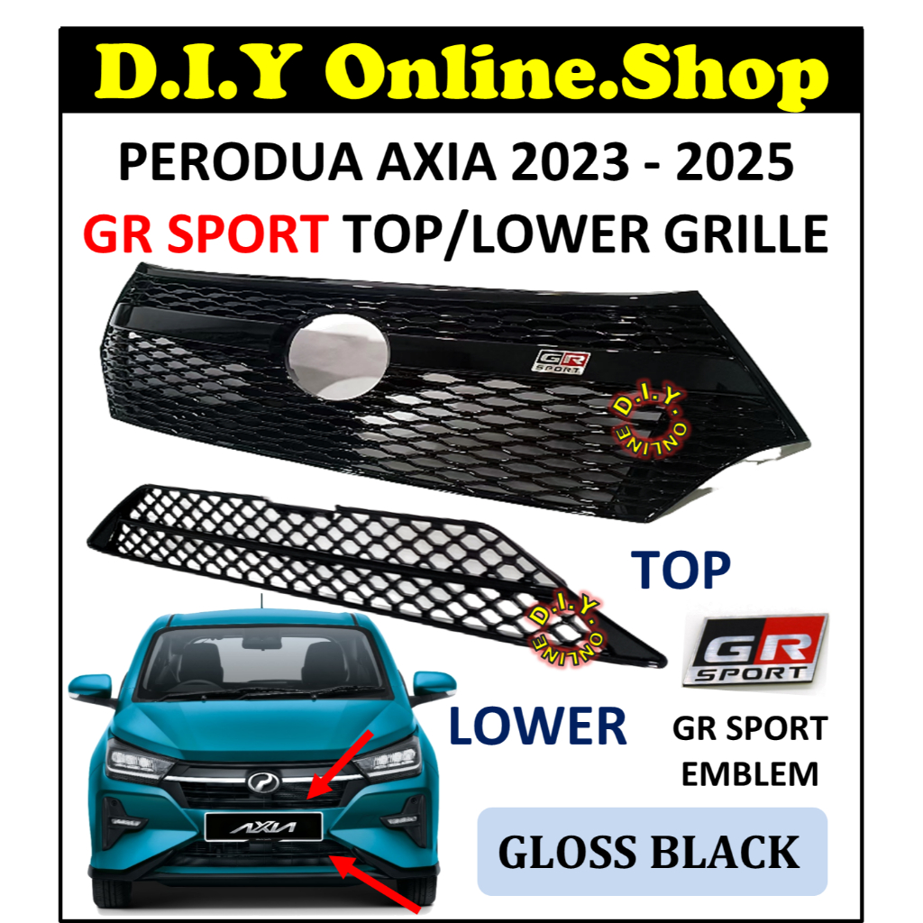PERODUA AXIA 2023 - 2025 GR SPORT TOP GRILL / LOWER GRILL GLOSS BLACK ...