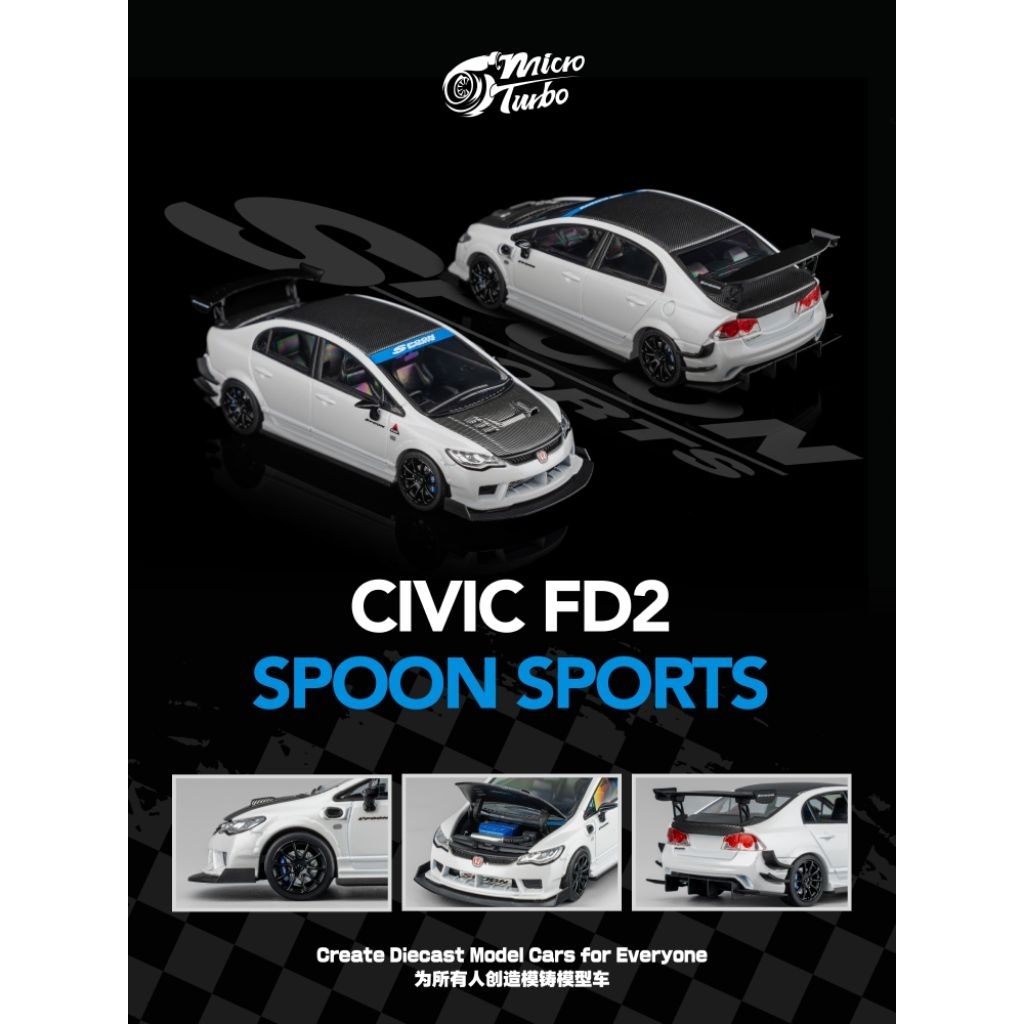 1/64 Micro Turbo Honda Civic FD2 Spoon (Metallic White) Static Display ...