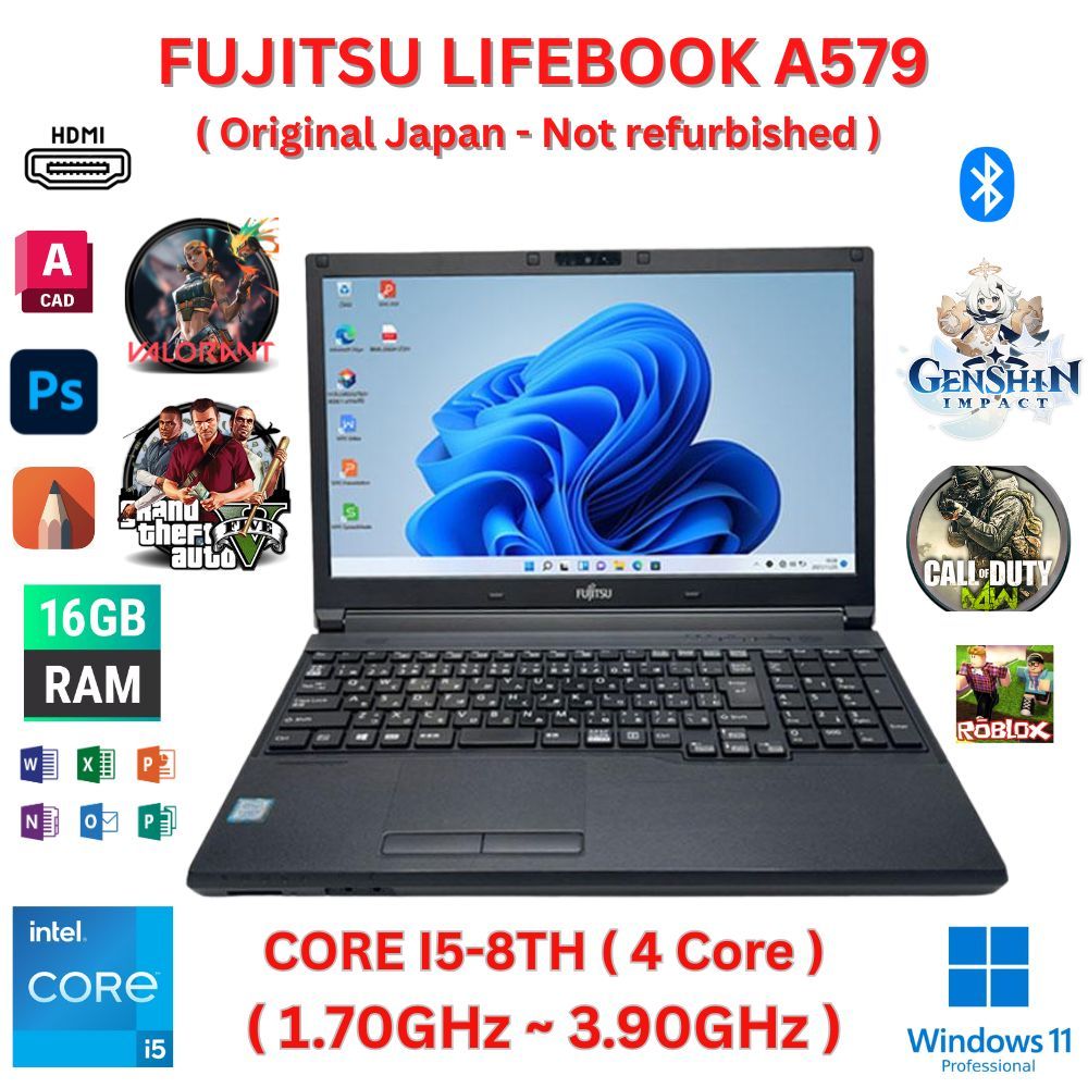 GAMING LAPTOP FUJITSU LIFEBOOK A579 CORE I5-8TH 4CORE 16GB RAM 512GB ...