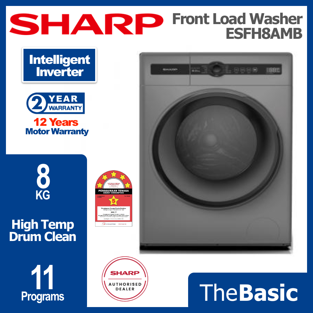 SHARP 7KG - 8KG Front Load Washing Machine Intelligent Inverter Washer ...
