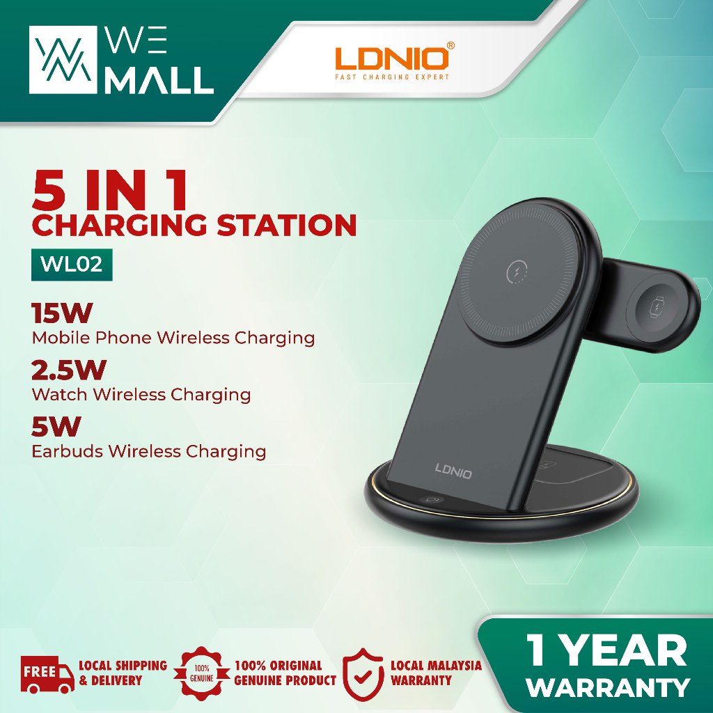 LDNIO WL02 5 IN 1 WIRELESS CHARGER 15W WIRELESS MAGNETIC CHARGING POWER ...