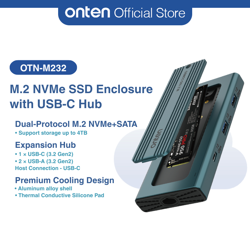 ONTEN M232 M.2 NVMe SSD Dual-Protocol Hard Drive Enclosure with USB-C ...