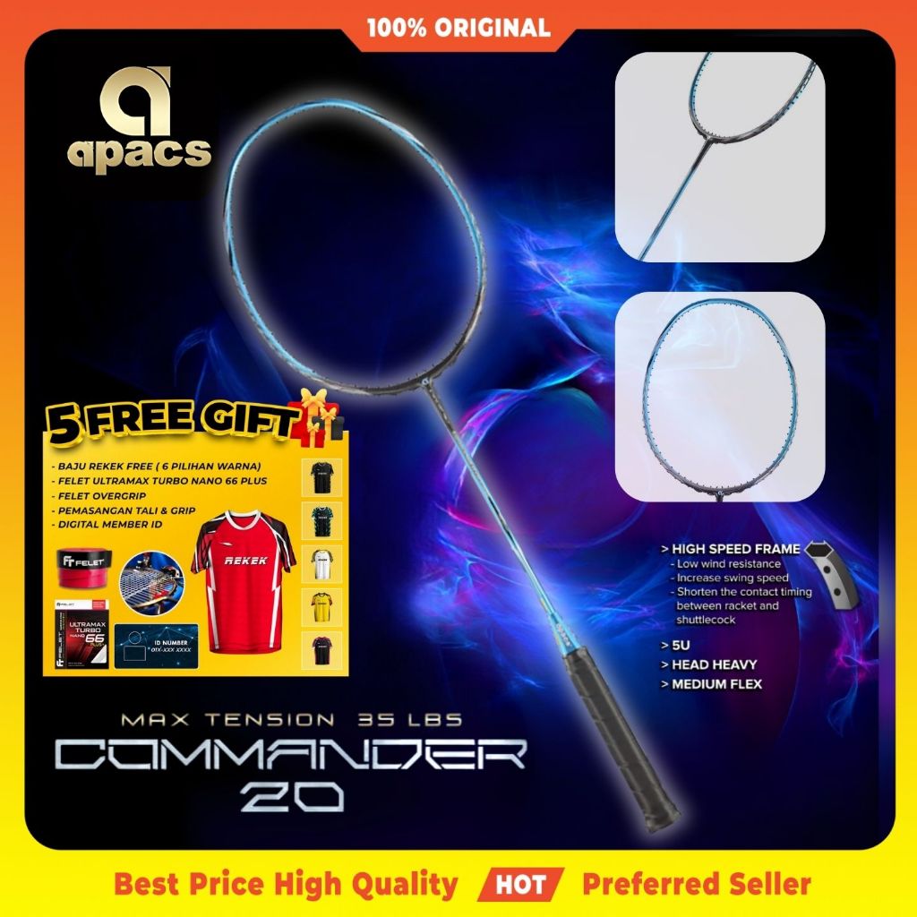APACS Commander 20 5u | Racket Badminton Original | Raket Badminton ...