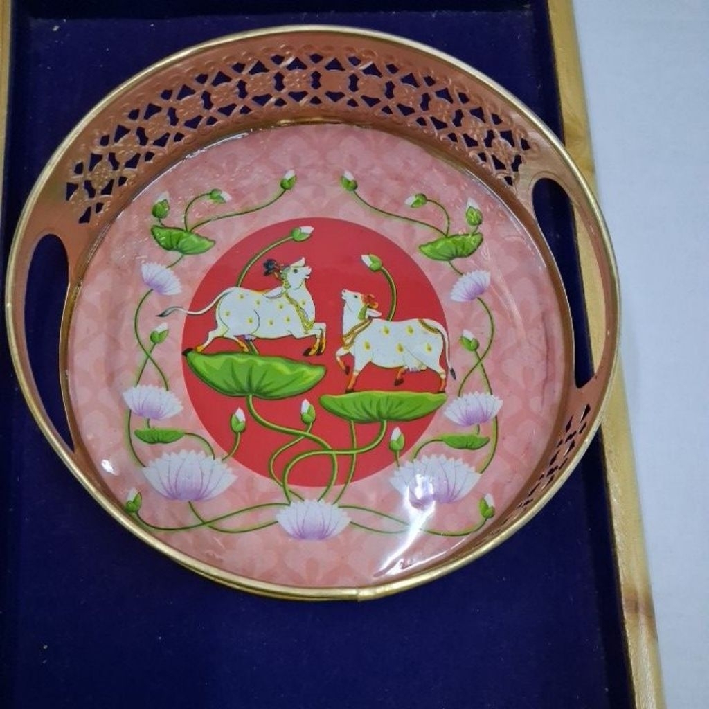 Premium Pichwai Cow Print Tray | Handmade Traditional Tray | Auspicious ...