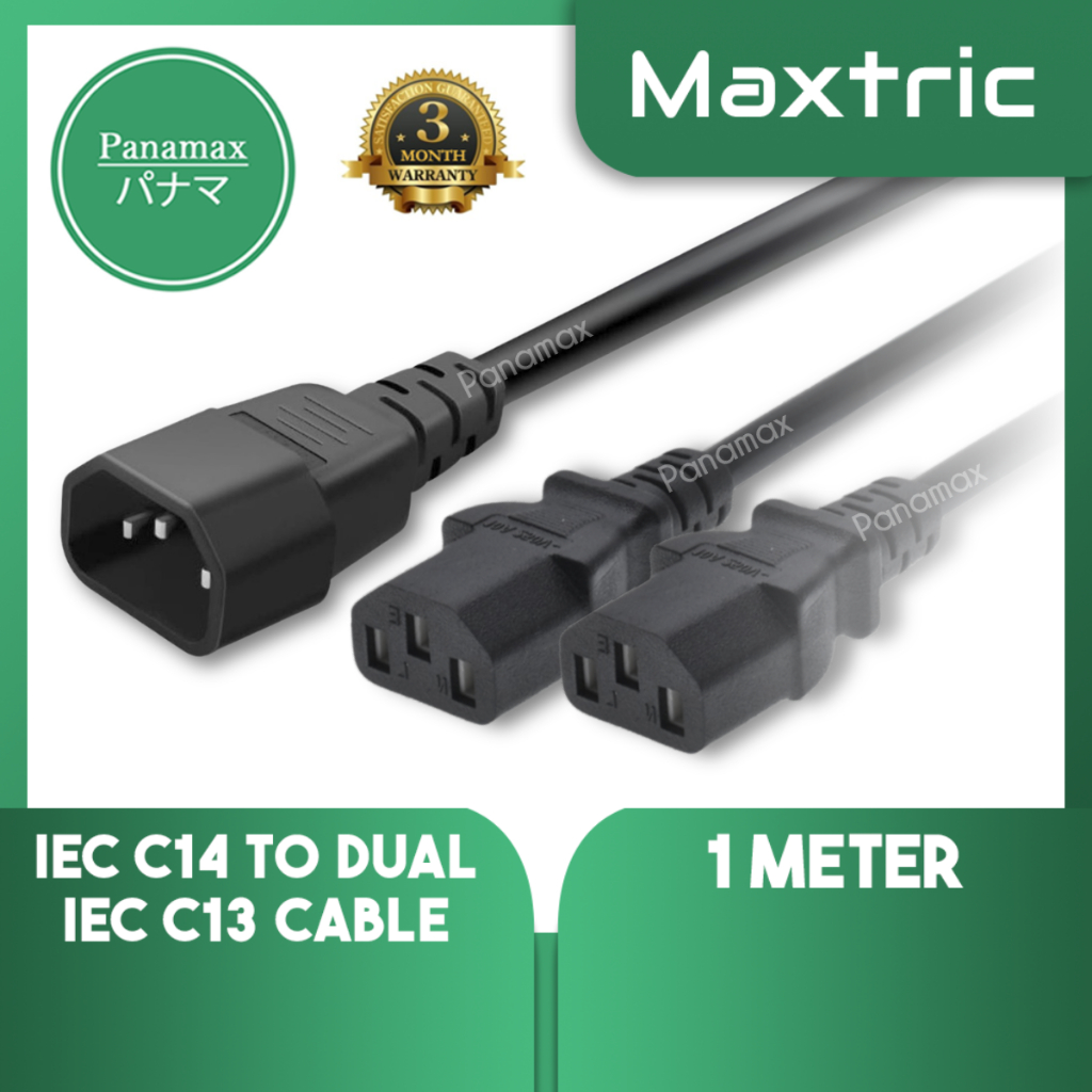 Panamax 1M IEC Male- 2 X IEC Female Cable Extension power cord C14 To ...