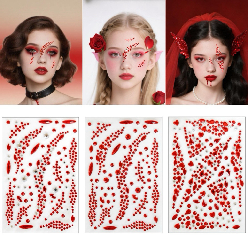 Halloween Horror Bloody Wound Diamond Rhinestone Tattoo Stickers Scar ...