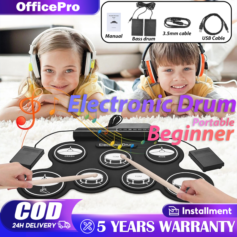 Drum Set Electronic Roll-Up Digital Portable Drum With Pedal Foldable ...