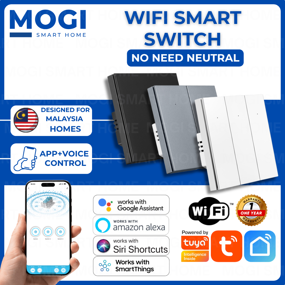 MOGI Wifi Smart Switch No Neutral No Need Hub Rocker Button 1/2/3 Gang ...