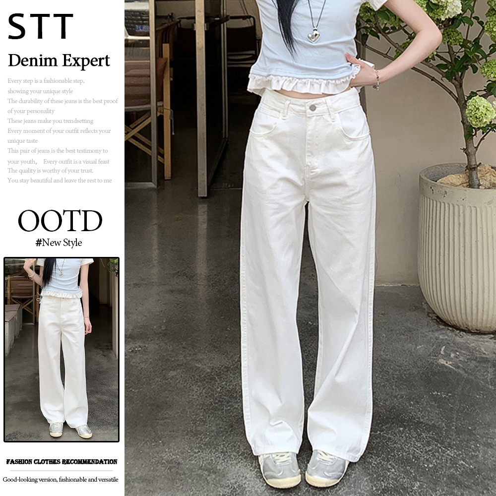 STT Basic High Waist Straight Jeans Wide Leg High Quality Denim Seluar ...