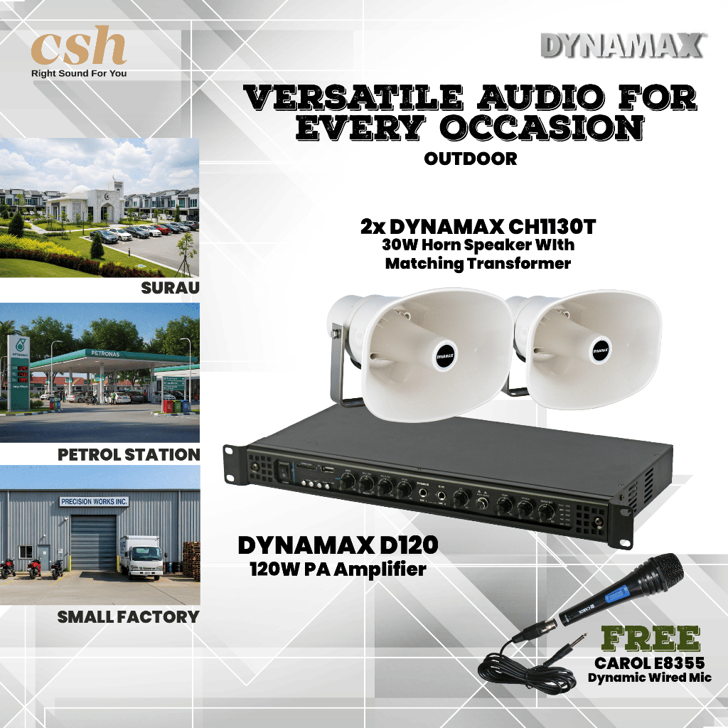 PA SYSTEM OUTDOOR DYNAMAX D120 120W PA Amplifier, DYNAMAX CH1130T 30W ...