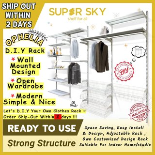 Ophelia D.I.Y. Metal Wall Mounted Open Wardrobe Clothes Rack / Storage ...