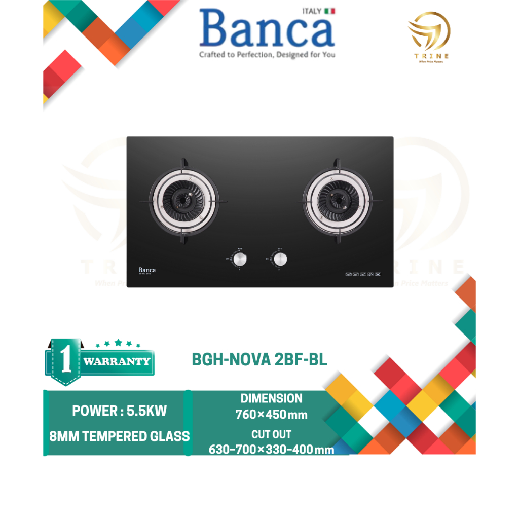 BANCA BGH-NOVA 2BF-BL 5.5KW 3D RAPID BURNERS FLEXI BUILT IN GAS HOB ...