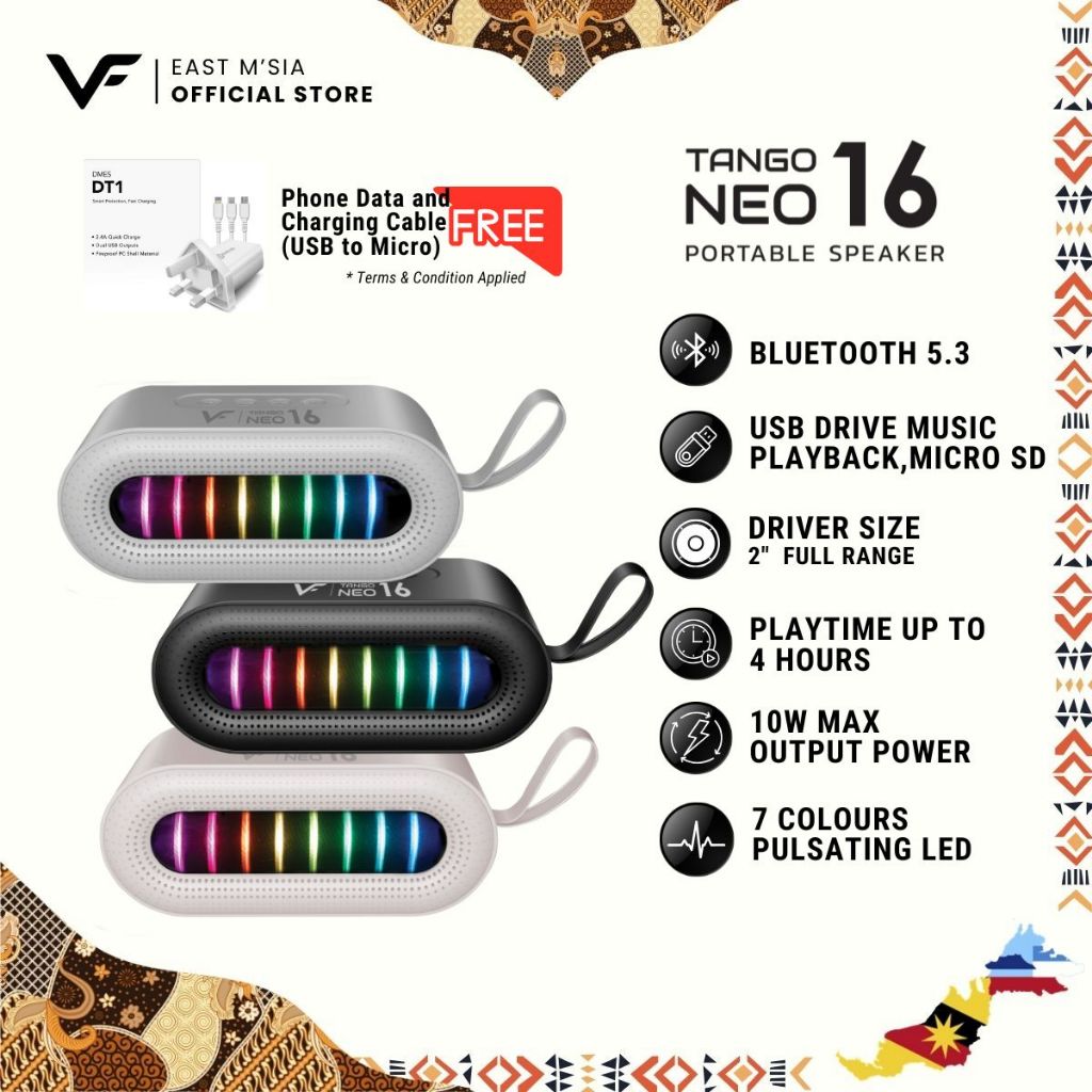 Vinnfier VF Tango Neo 16 Portable Bluetooth Speaker Deep Badd with RGB ...