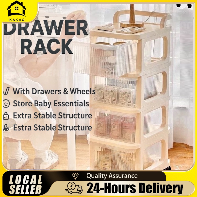 KAKAO ONEAPPLE Drawer Trolley, Storage Rack with Wheels, Rak Serbaguna ...