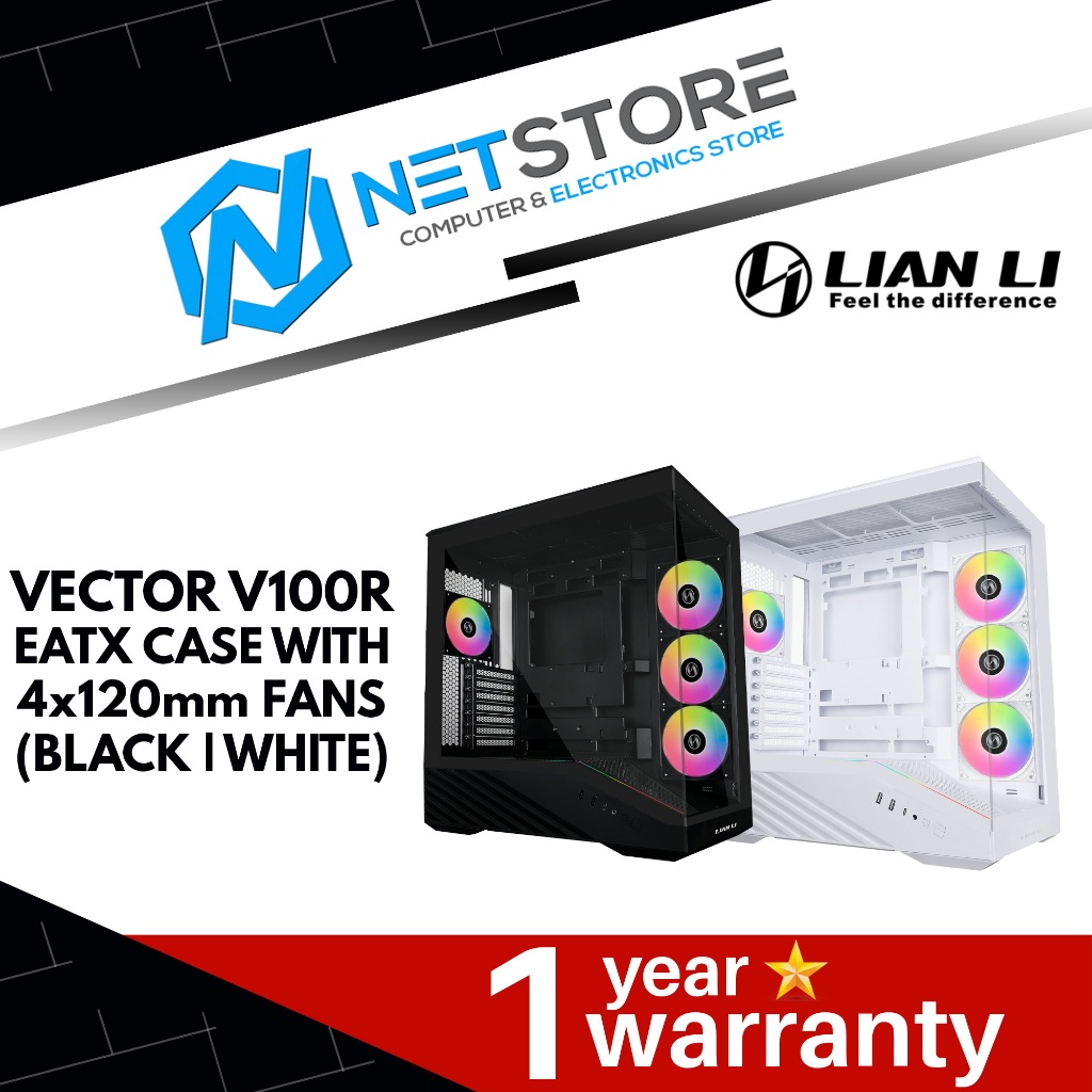 LIAN LI VECTOR V100R EATX CASING WITH 4x120mm FAN - (BLACK | WHITE ...