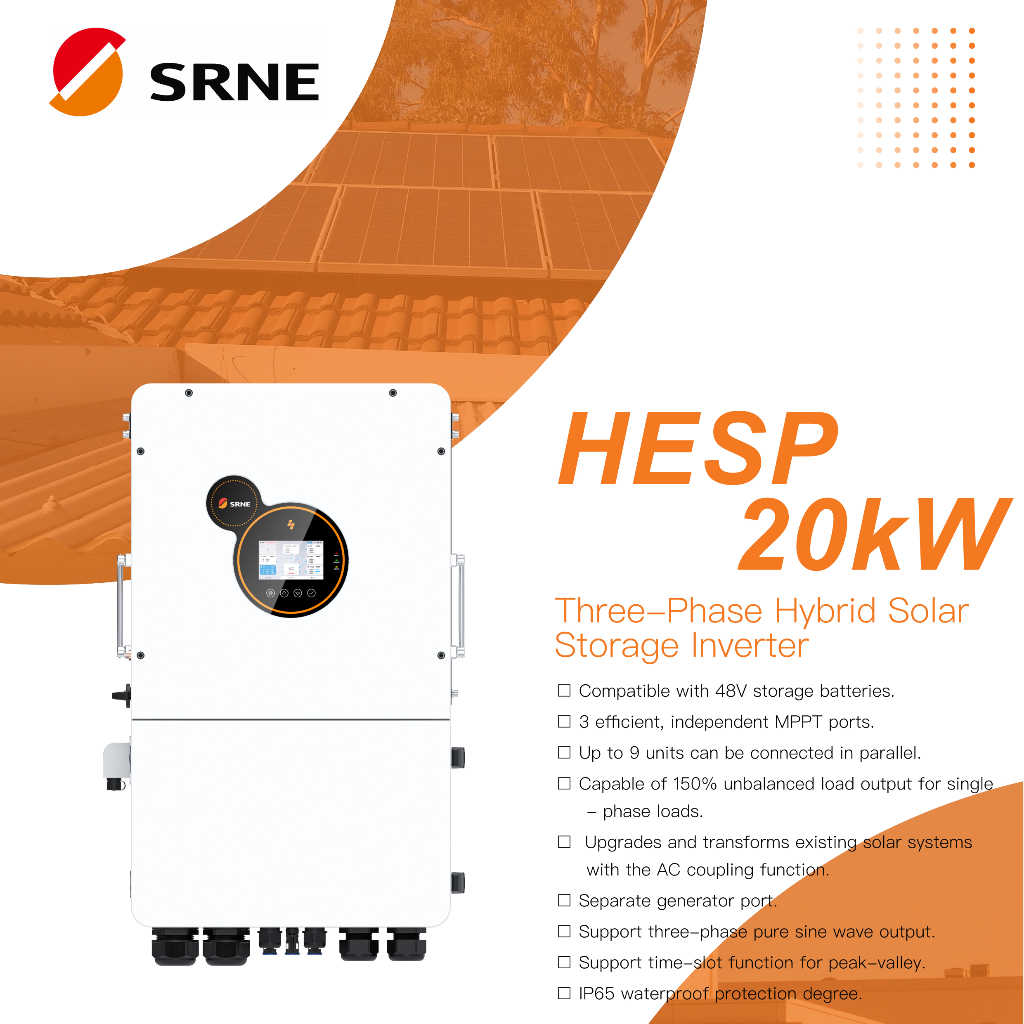 20KW SRNE 3-Phase Hybrid Solar Inverter 3 MPPT Parallel Up to 9 Units ...