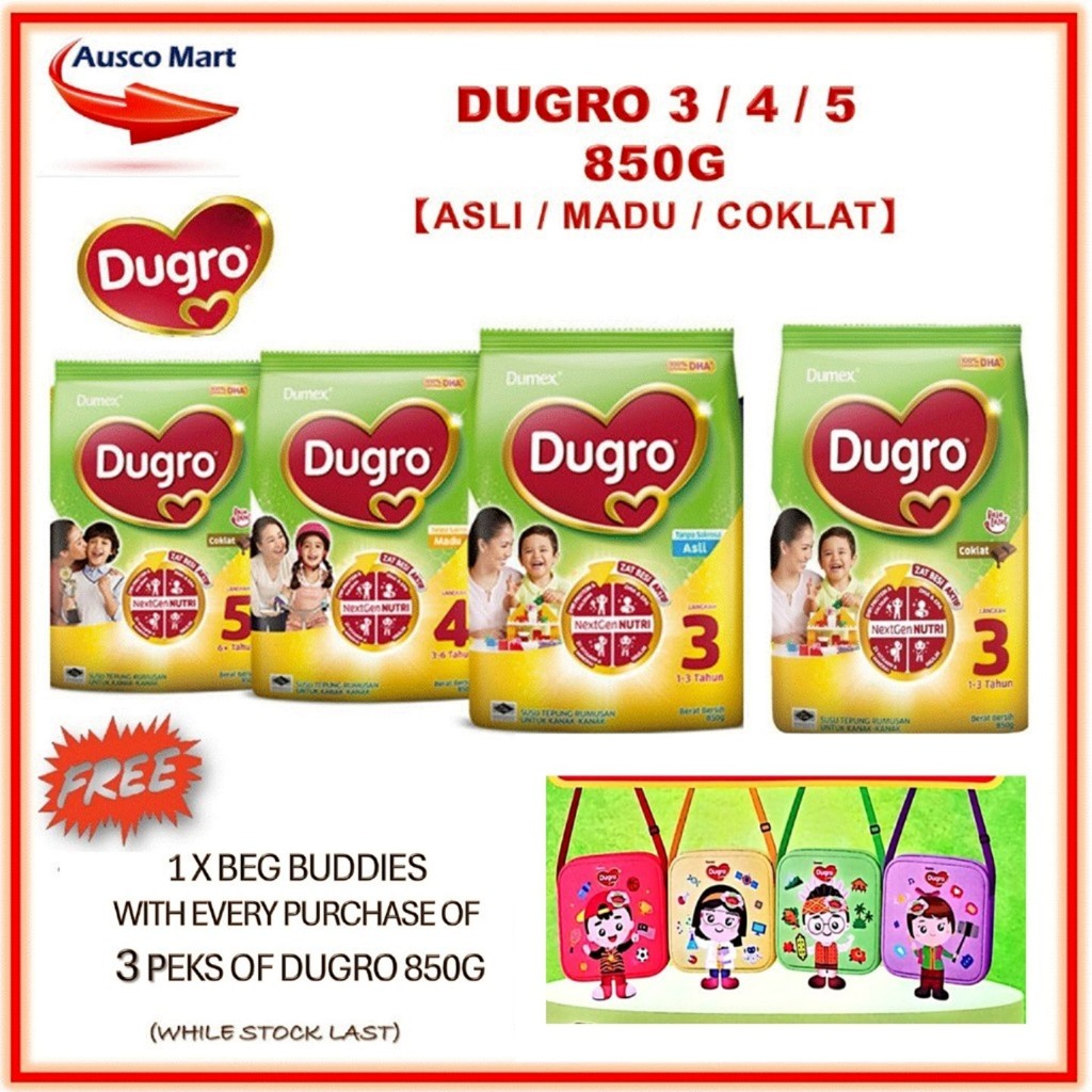 DUGRO MILK POWDER 3/4/5 850G【FREE 1 BEG WITH EVERY PURCHASE OF 3 x 850G ...