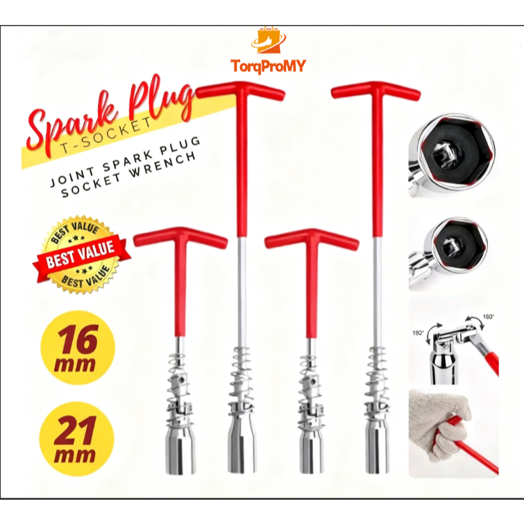 T-Bar Spark Plug Wrench | Universal Spark Plug Removal Tool | 16mm/21mm ...