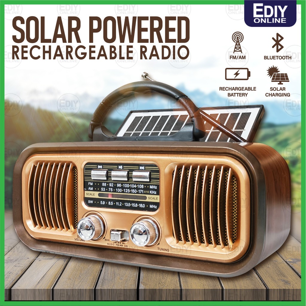 Solar Powered Rechargeable Radio FM AM SW Bluetooth USB TF Speaker Audio MP3 Player 收音机 Old ...