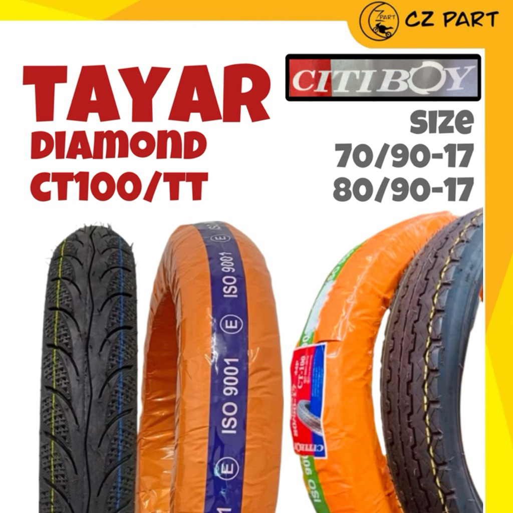 CITYBOY TAYAR TUBELESS MOTORCYCLE BUNGA DIAMOND CT100 TT100 70/90-17 80 ...