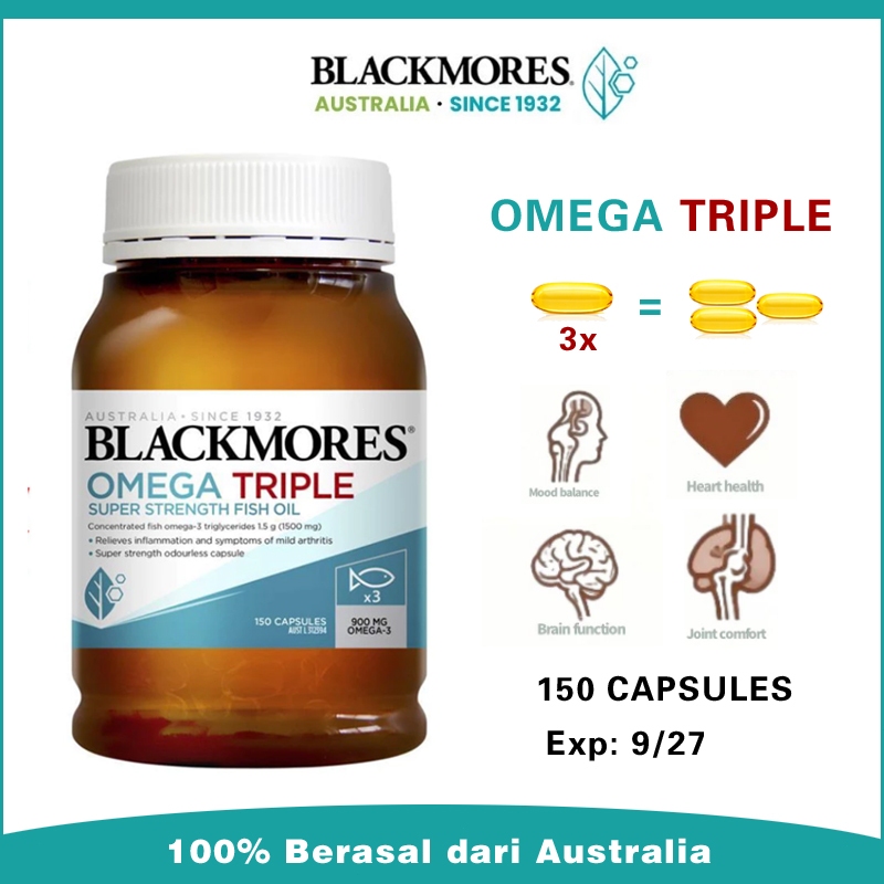 Blackmores Omega Triple High Strength Fish Oil 150 Capsules (EXP:9 2027 ...