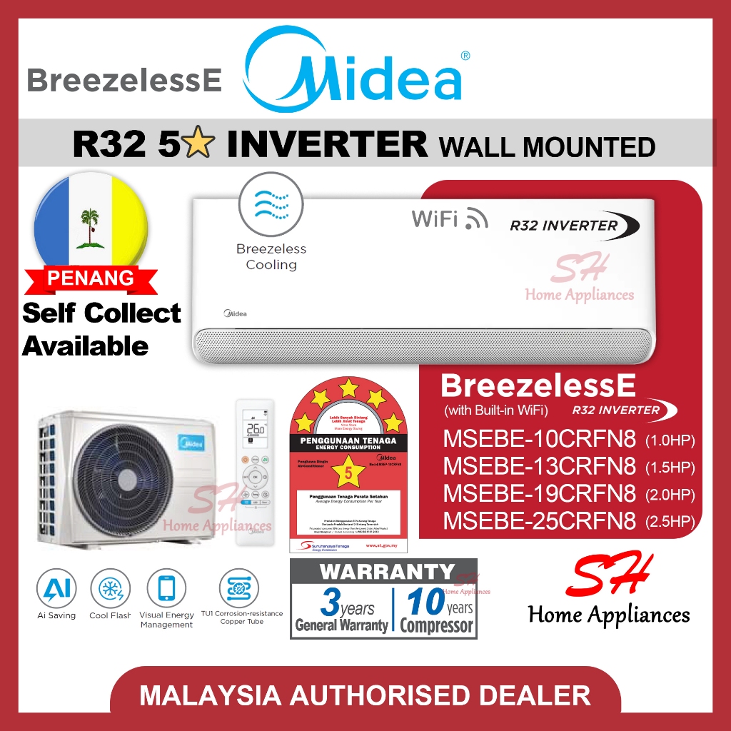 Midea R32 5-STAR BreezelessE Inverter Air-conditioner BreezelessE ...