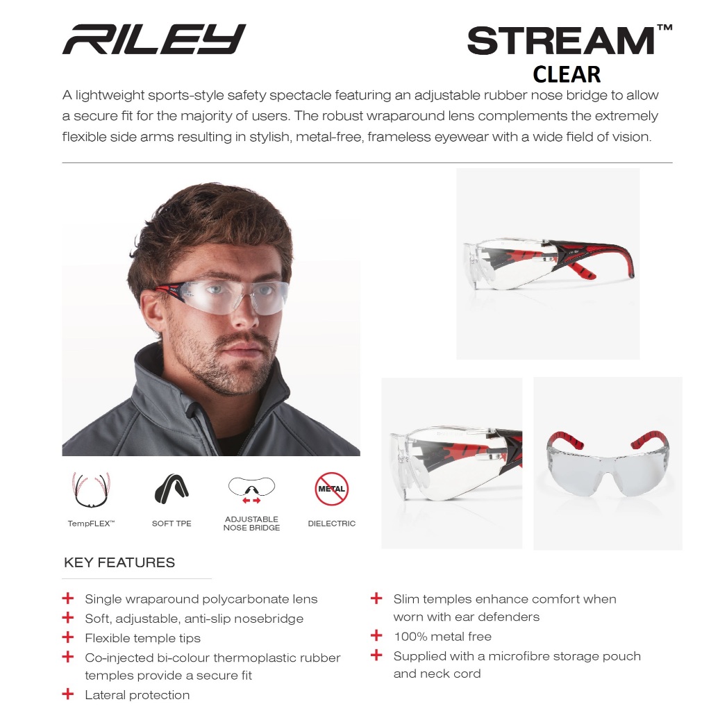 Riley Stream Red Safety Spectacles Clear or Indoor Outdoor | Shopee ...