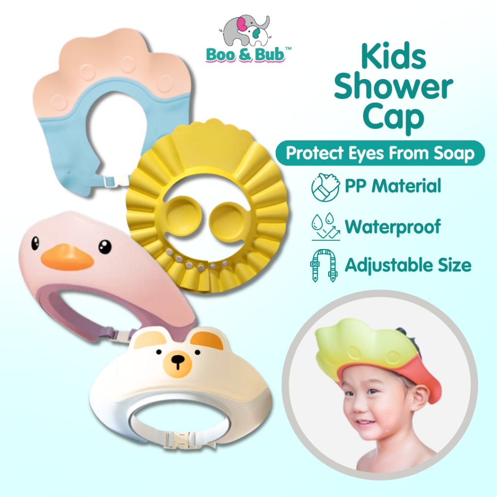 Boo&Bub Baby Shower Cap Ear Protection Kids Adjustable Waterproof Hair ...