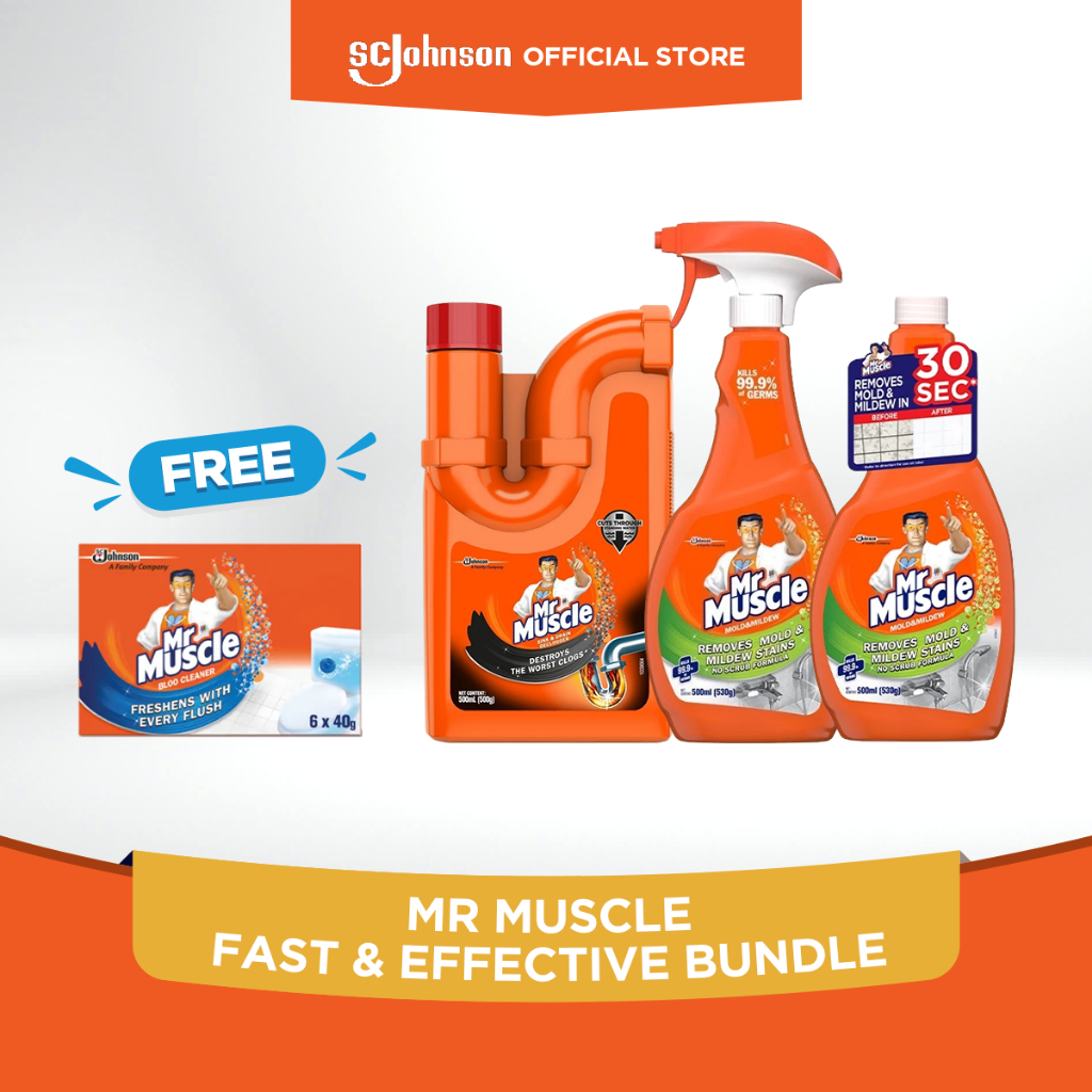Mr Muscle Fast & Effective Duo Bundle - Drain Declogger + Mold & Mildew ...