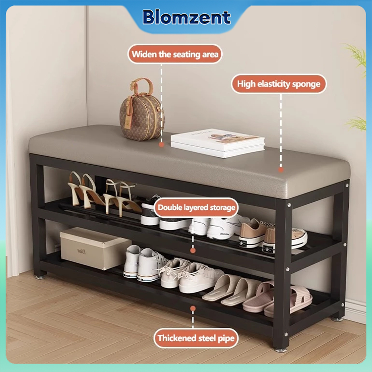 Shoe Changing Stool 2 in 1 Shoe Storage Metal Shoe Rack With Soft ...