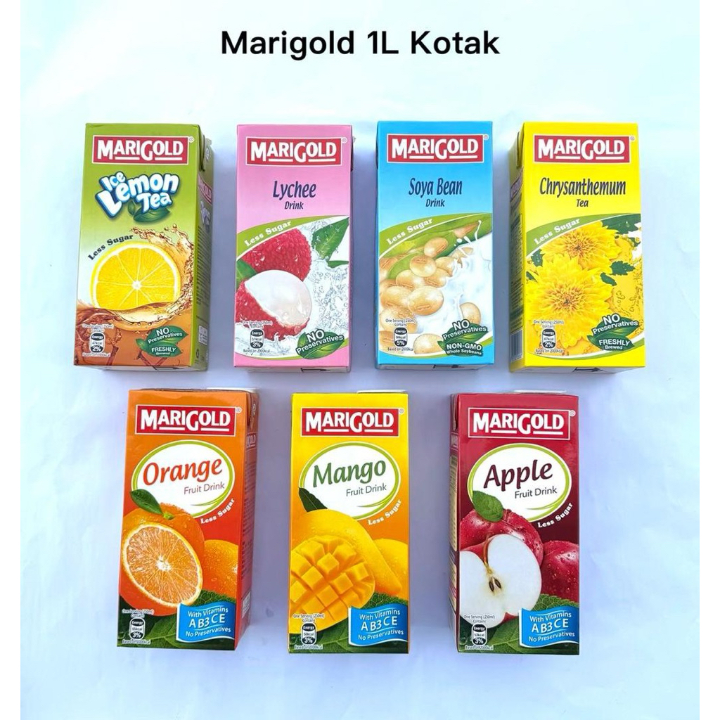 (Unit) Marigold Kotak Drink 1L Lychee / Soya / Bunga / Lemon / Apple ...