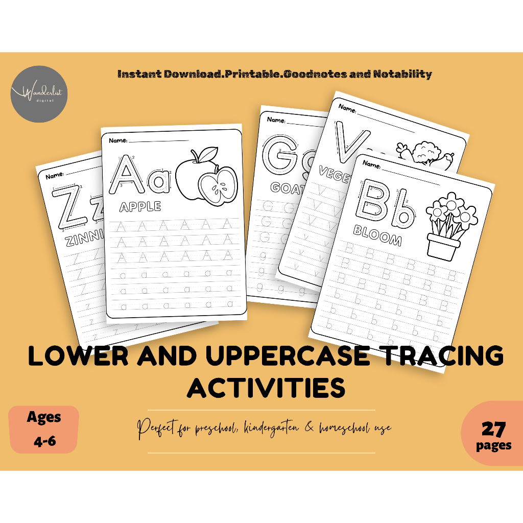 Printable Tracing Worksheets PDF l Lower and Uppercase Alphabet A-Z l ...
