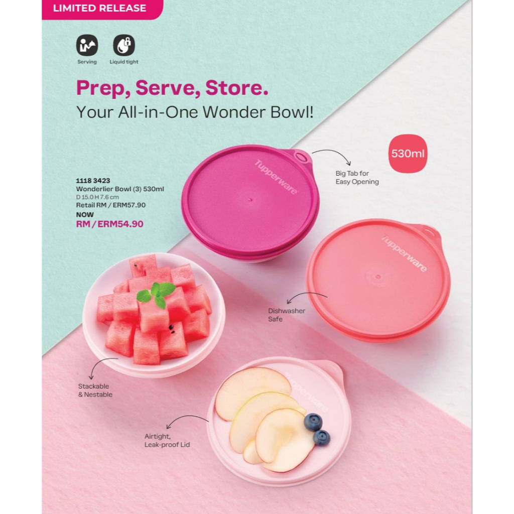 pink Round Wonderlier Bowl (3pc)530ML #Tupperware Brands | Shopee Malaysia