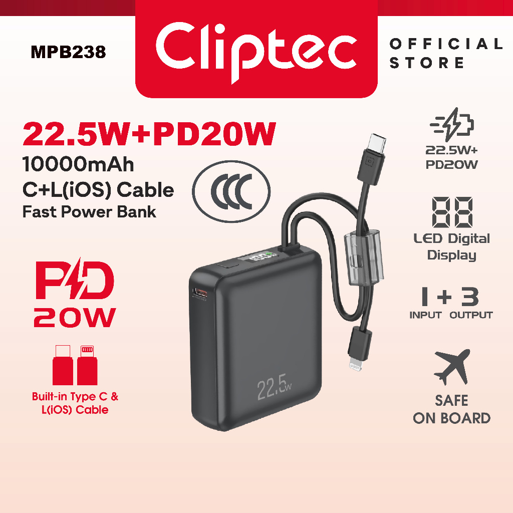 Cliptec MPB238 10000mAh 22.5W+PD20W Fast Charging CCC Mini Power Bank ...