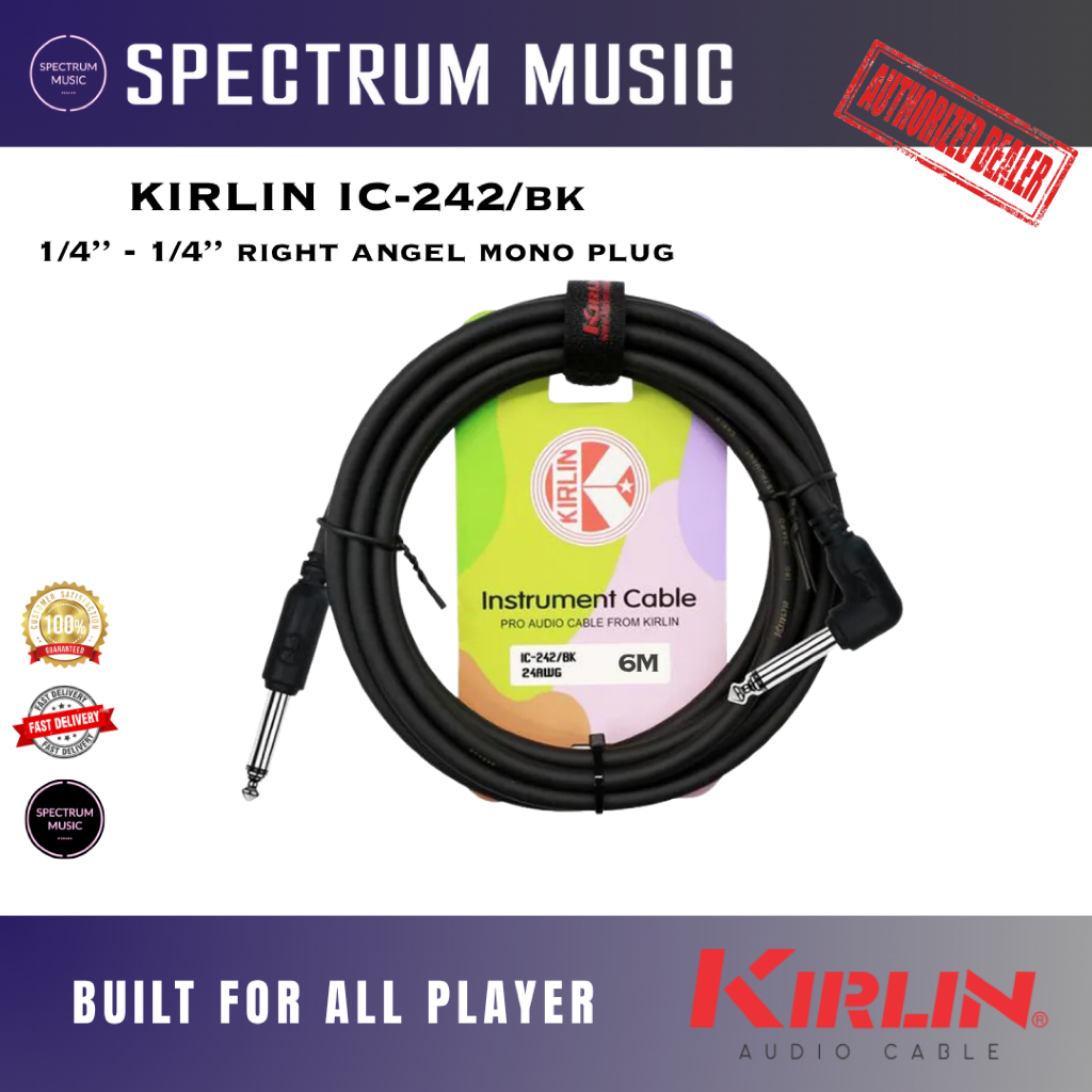 Kirlin Cable IC-242 6 Meter Mono Right Angle L Plug Instrument Cable ...