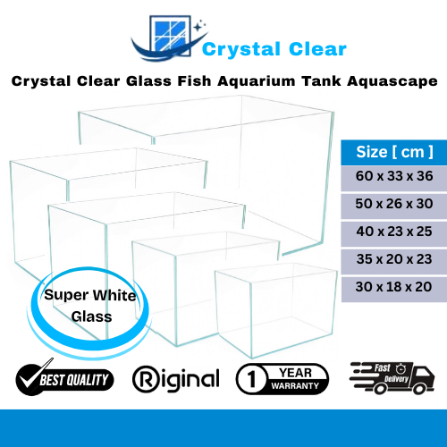 Crystal Clear Glass Fish Tank Aquarium Aquascape Kaca 60cm / 50cm ...