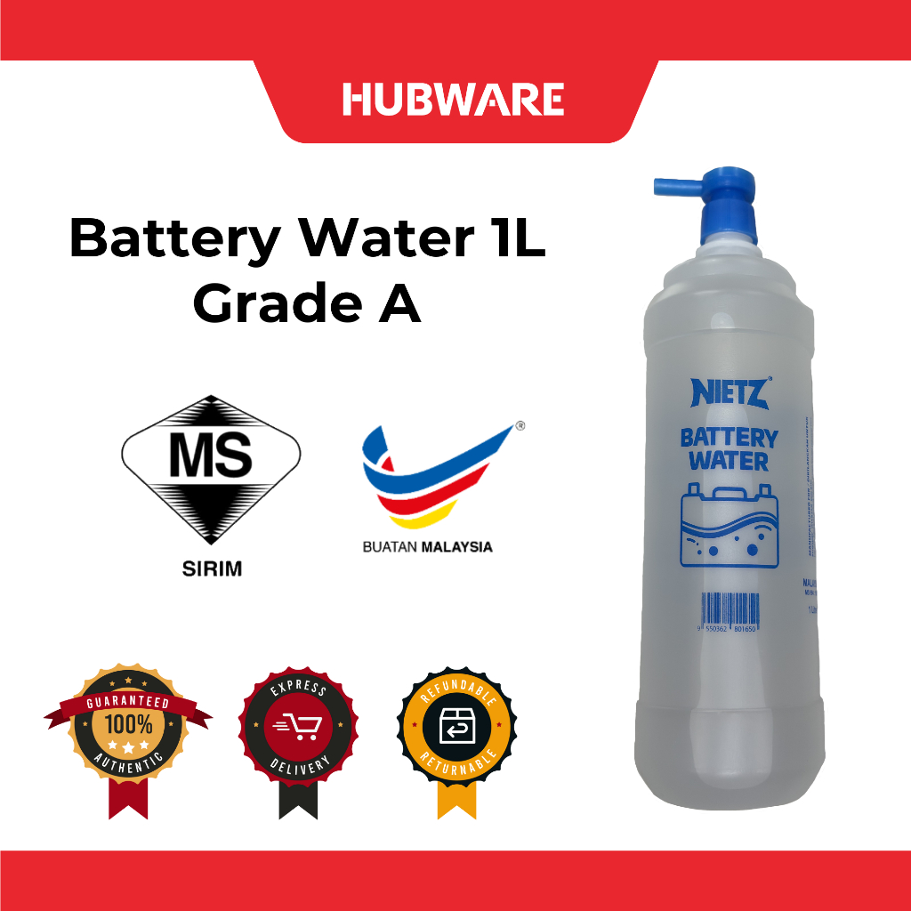 Battery Water 1 Liter Grade A NIETZ Air Bateri Deionised Water SIRIM ...