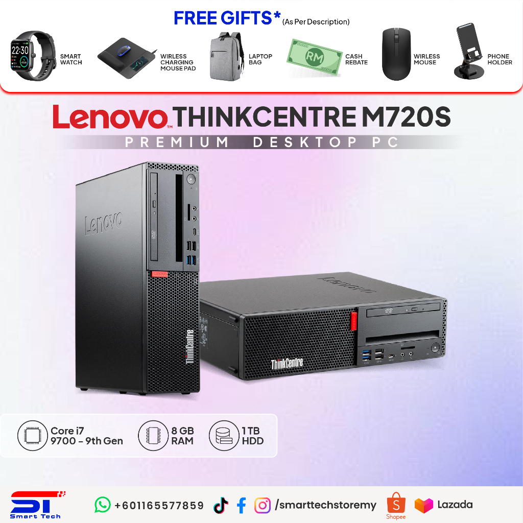 Lenovo ThinkCentre M720s Desktop PC (CPU Only) Intel Core i7 9th Gen ...